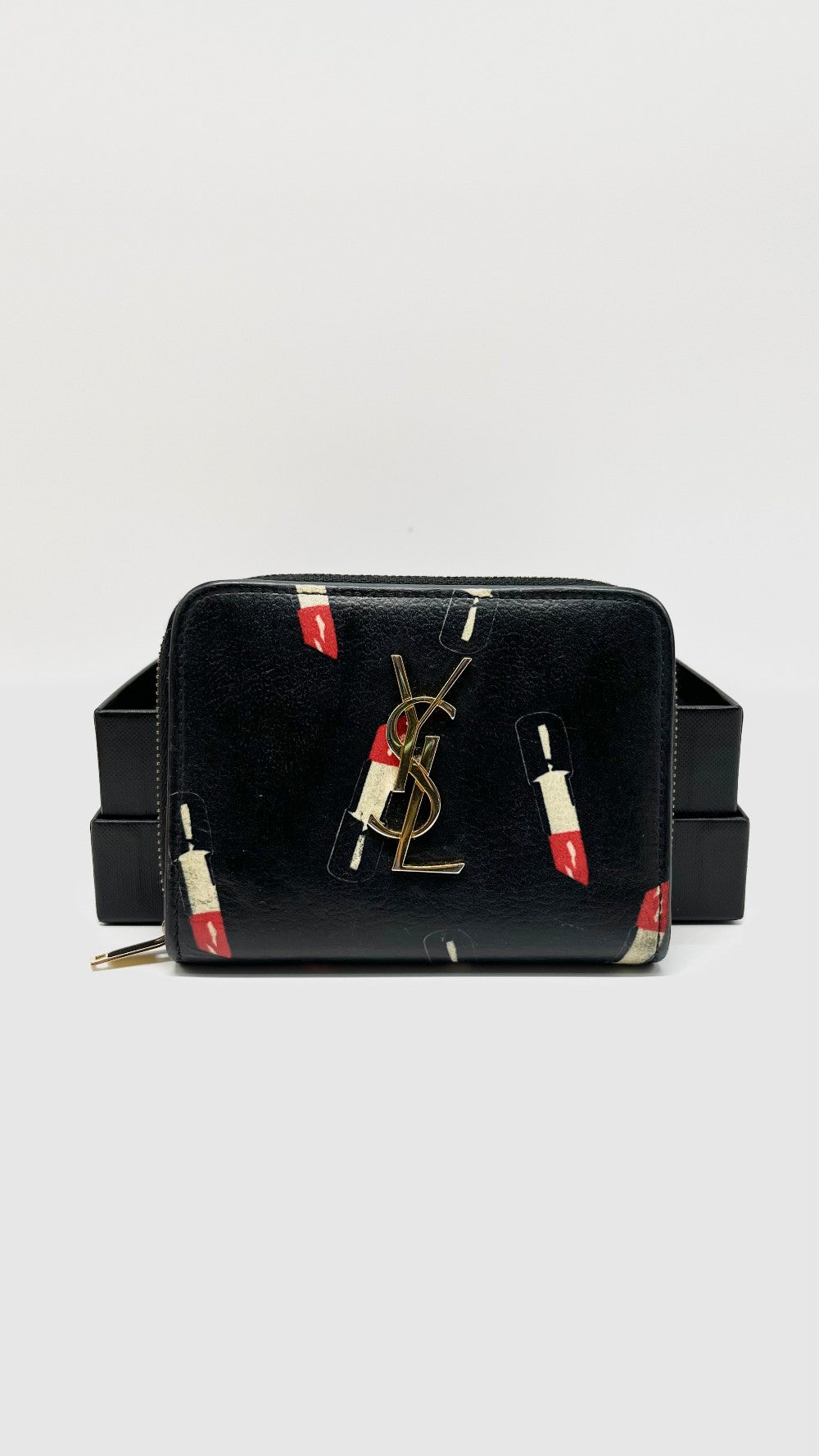Preowned. YSL Lipstick Pattern Zip Wallet Black GHW – The Orange Box PH